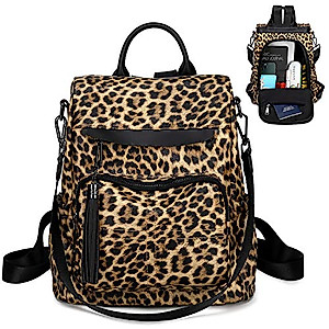 Womens Backpack Purse Set Casual Fashion Backpack Wallet Shoulder Bag Travel Daypack (Leopard with wallet)