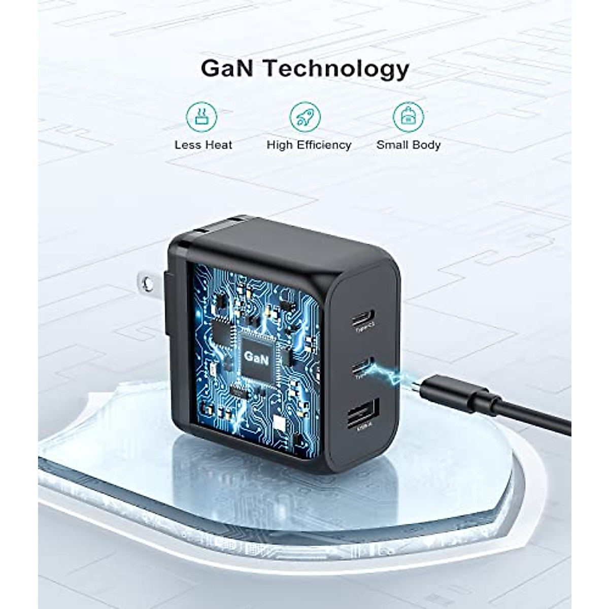 Aiibe USB C Charger 65W 3-Port PD 3.0 Fast Charger 65W GaN Wall Charger USB C Charger Block Type-C Foldable Adapter for MacBook Pro/Air, iPad Pro, iPhone 15/14/Pro, Galaxy S23 S22, Dell XPS13, Laptops