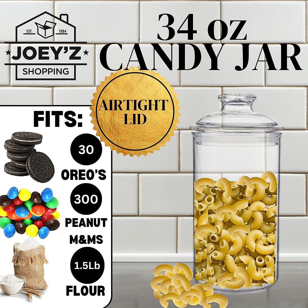 34oz/1L - Airtight Acrylic Canister Candy Jar Cookie Jar - Cookie Jars with Lids/Candy Jars with Lids Apothecary Jars With Lids, Plastic Jars With Lids - Laundry Pods Container Laundry Pod Container