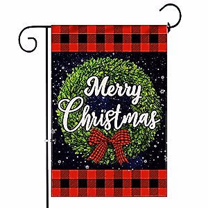 pinata Christmas Garden Flag Winter 12 x 18 Double Sided, Holiday Outdoor Decorative Boxwood Wreath Buffalo Plaid Christmas Decorations Small Yard Flag Burlap Snowflake Banner Outside Seasonal Sign