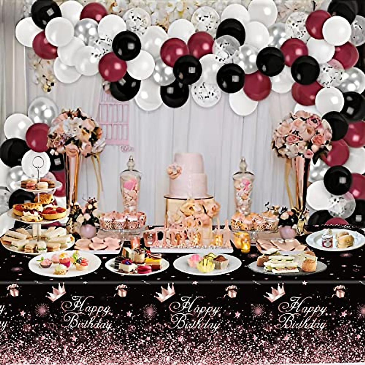 Inspireyee Black Rose Gold Plastic Tablecloth (Pack of 4), 86 x 51 inches Black Rose Gold Party Tablecovers for Black Rose Gold Theme Birthday Party Supplies (Black Rosegold