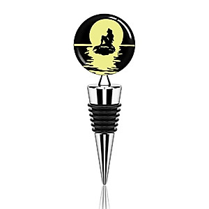 Mermaid with Full Moon Wine Bottle Stoppers Reusable Plug Wine Saver Corks for Beverage Holiday Party Kitchen Decorative