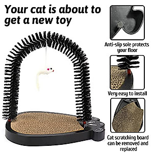Fhiny Cat Arch Self Groomer, Cat Brush with Scratching Cardboard Hair Face Back Brush for Grooming with Toys Scratcher Massager Comb Station Interactive Toy for Indoor Kitten Cats Pets Cute