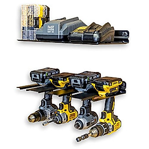 StoreYourBoard Electric Drill Storage Rack Shelf, Holds 4 Drills, Hanging Wall Mounted Organizer for Garage, Home, Workshop, Shed