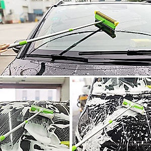 GIANT BEAR Car Wash Brush Mop Set with Long Handle, 42.9" Microfiber Chenille Mitt Not Hurt Paint Scratch Free Aluminum Alloy Cleaning Tool -4 in 1,Glass Window Scrabber Detail Wheel Brush