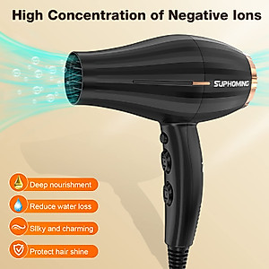 SUPHOMING Hair Dryer, Professional Negative Ions 2200W Blow Dryer, Lightweight Portable Travel Ceramic Hairdryer with Diffuser & Volume Styling Nozzles