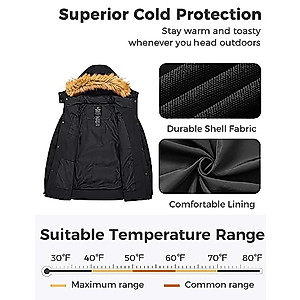 Wantdo Men Puffer Coat Casual Fur Hooded Warm Winter Jacket (Black, Medium)