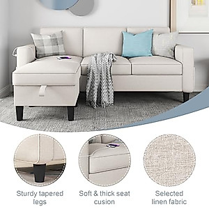 Sunrise Coast Sectional L Shaped Living Room Modular USB+Type-C Charging Port 3 Seater Couches with Removable Storage Ottoman Small Sofa 78", Beige