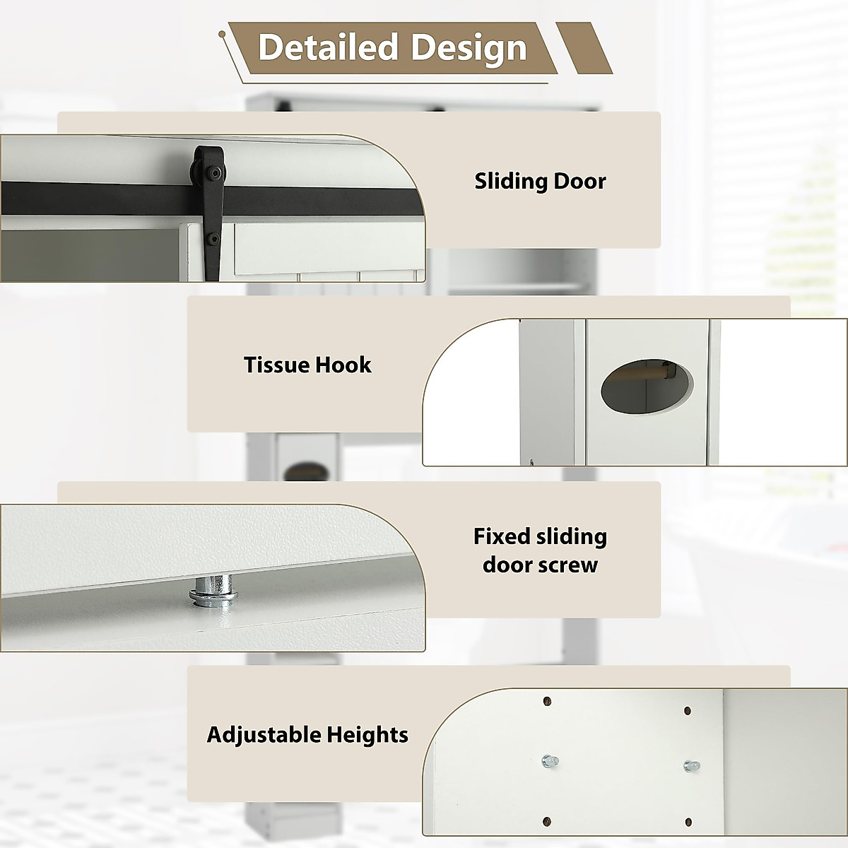 KIGOTY Over The Toilet Storage Cabinet, Bathroom Storage Organizer with Sliding Doors, Toilet Rack with Adjustable Shelf,Freestanding Space-Saving Storage Rack for Laundry Room,Bathroom,White