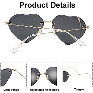 JOVAKIT Heart Shaped Sunglasses for Women Trendy Fashion Metal Rimless Frame Sun Glasses UV400 Protection (Gold/Gradient Pink)
