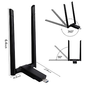 OOWOLF USB WiFi Adapter 1200Mbps Dual Band 2.4GHz/300Mbps 5.8GHz/867Mbps USB 3.0 Wireless WiFi Dongle with 5dBi High Gain Antenna for PC, Desktop, Laptop of Windows XP/Vista/7/8/10, Mac, Linux