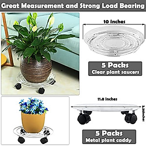 5 Packs Metal Plant Caddy with Locking Wheels 11.8” Heavy-Duty Wrought Iron Rolling Plant Stands with Casters Plant Dolly Plant Roller Base for Indoor and Outdoor Plant Pot Movers Saucers White