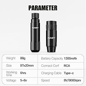 Mast Tour Tattoo Gun Kit, Wireless Rotary Tattoo Pen Machine Kit, 2 Tattoo Batteries Power Supply, 20Pcs Needles, Complete Tattoo Kit