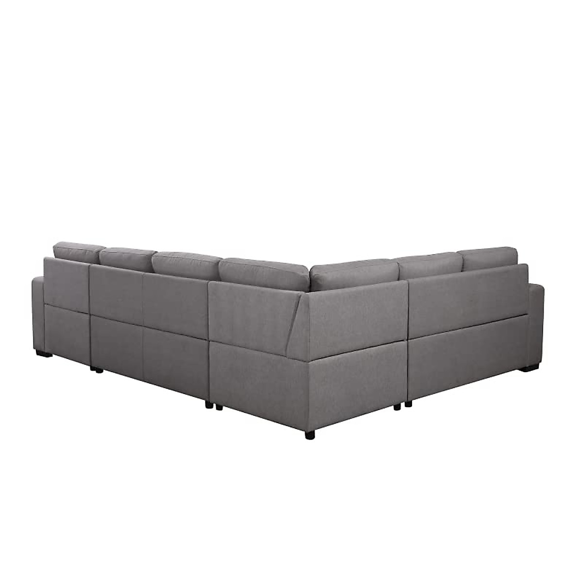 U-Shaped Oversized Polyester Sectional Sofa with Pull Out Sleeper Couch Bed & Storage Chaise Lounge, King Functional Sofá w/ 4 Pillows for Large Flat Mansion Villa Living Room Furniture Sets, Grey