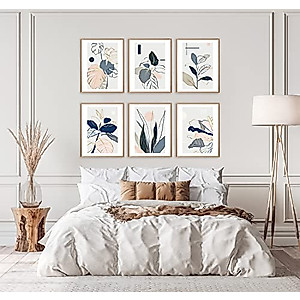 Botanical Wall Art Prints - Botanical Wall Decor Prints, Rainforest Boho Wall Art, Kitchen Plant Pictures, Bedroom Decor Modern Art Leaf Wall Art, Boho Gold Line Botanical Art Prints (8x10 in Unframed)