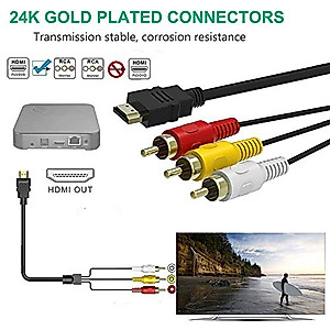 LJ zjcxin HDMI to RCA Cable, 5ft/1.5m HDMI Male to 3RCA AV Composite Male M/M Connector Adapter Cable Cord Transmitter for TV HDTV DVD