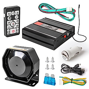 SMALLFATW Police Siren 20 Tones 130 DB 200 Watt, Dual 20A Auxiliary Switch, Wireless Remote USB Rechargeable 15M Control Range, Car PA System Speaker Horn, Emergency Siren for Car Truck Vehicles