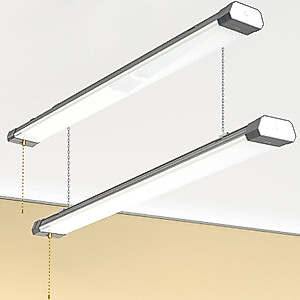 100W LED Shop Light Linkable, 13000 LM 5000K Super Bright Workshop Lights with US Plug Cable, Pull Chain (ON/Off) for Garage Workshops Basements Hanging or FlushMount - 2 Pack ETL Listed