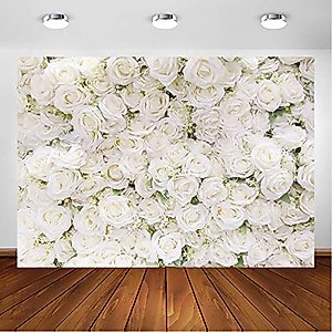 Avezano White Flower Backdrop for Party Photoshoot Wedding Floral Wall Bridal Shower Party Decoration Photography Background White Rose Florals Backdrops Portrait Photographic Studio (7x5ft)
