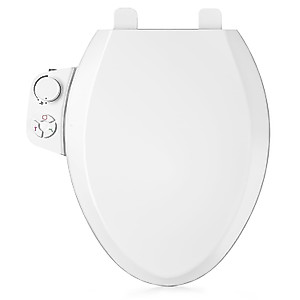 ZMJH S001-B1 Bidet Toilet Seat Non-Electric, Fits Elongated Toilets, Dual Nozzle System, Ambient Water Temperature with Adjusting Spray Pressure, Slow Close, Easy to Install, White
