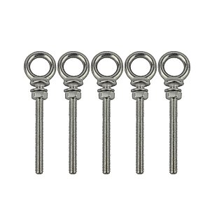 Ayunwei 5 Pcs 316 Stainless Steel Long Shoulder Eye Bolts Heavy Duty Threaded Eyebolts with Nuts (M6)