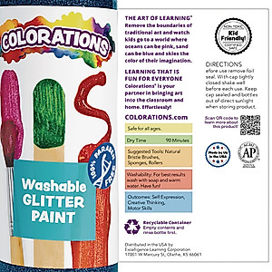 Colorations Washable Glitter Paint for Kids, Each 16 fl oz, 5 Colors, Non-Toxic Glitter Paint, Kids Paint,Kids Glitter Paint, Glitter Paint for Children