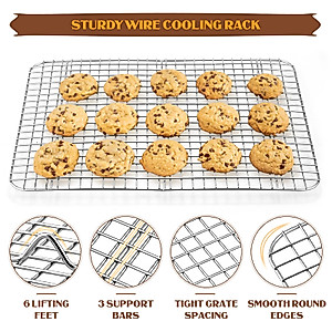 Baking Sheet Pan with Rack Set, E-far 16”x12” Stainless Steel Cookie Sheet for Oven Cooking Roasting, Rimmed Textured Metal Tray with Wire Cooling Rack for Resting Bacon Meat Steak - Dishwasher Safe