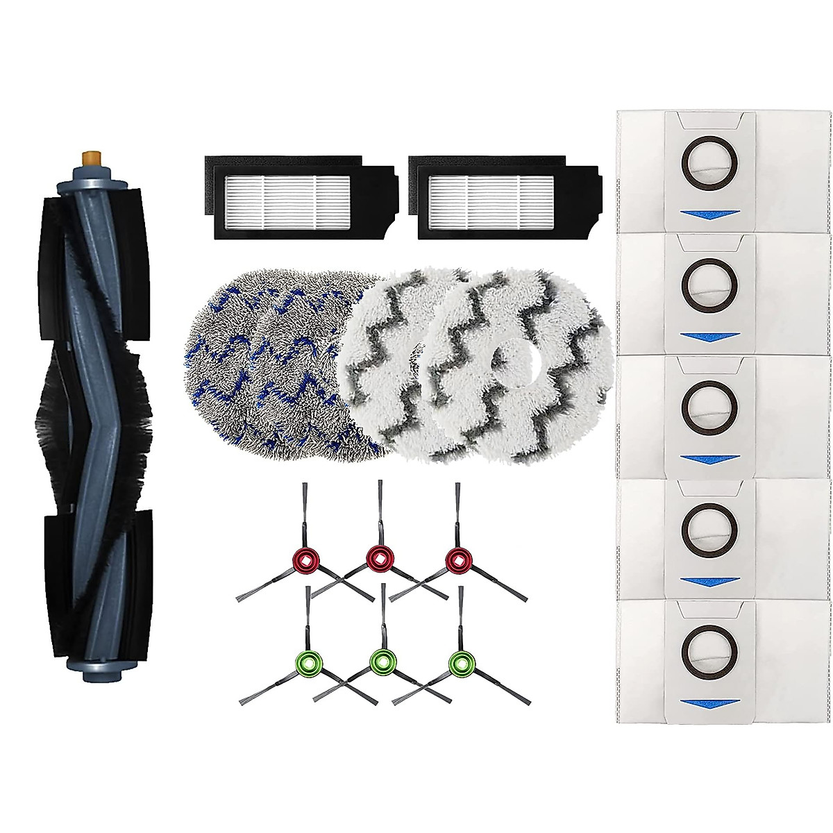 Szxtdzsw Compatible with Ecovacs Deebot X1 Omni,X1 TURBO,X1 Plus Robotic Vacuum Cleaners Replacement Part Kit-1 main brush, 5 dust bags, 4 mop cloth pads, 2 HEPA filters, 6 side brushes