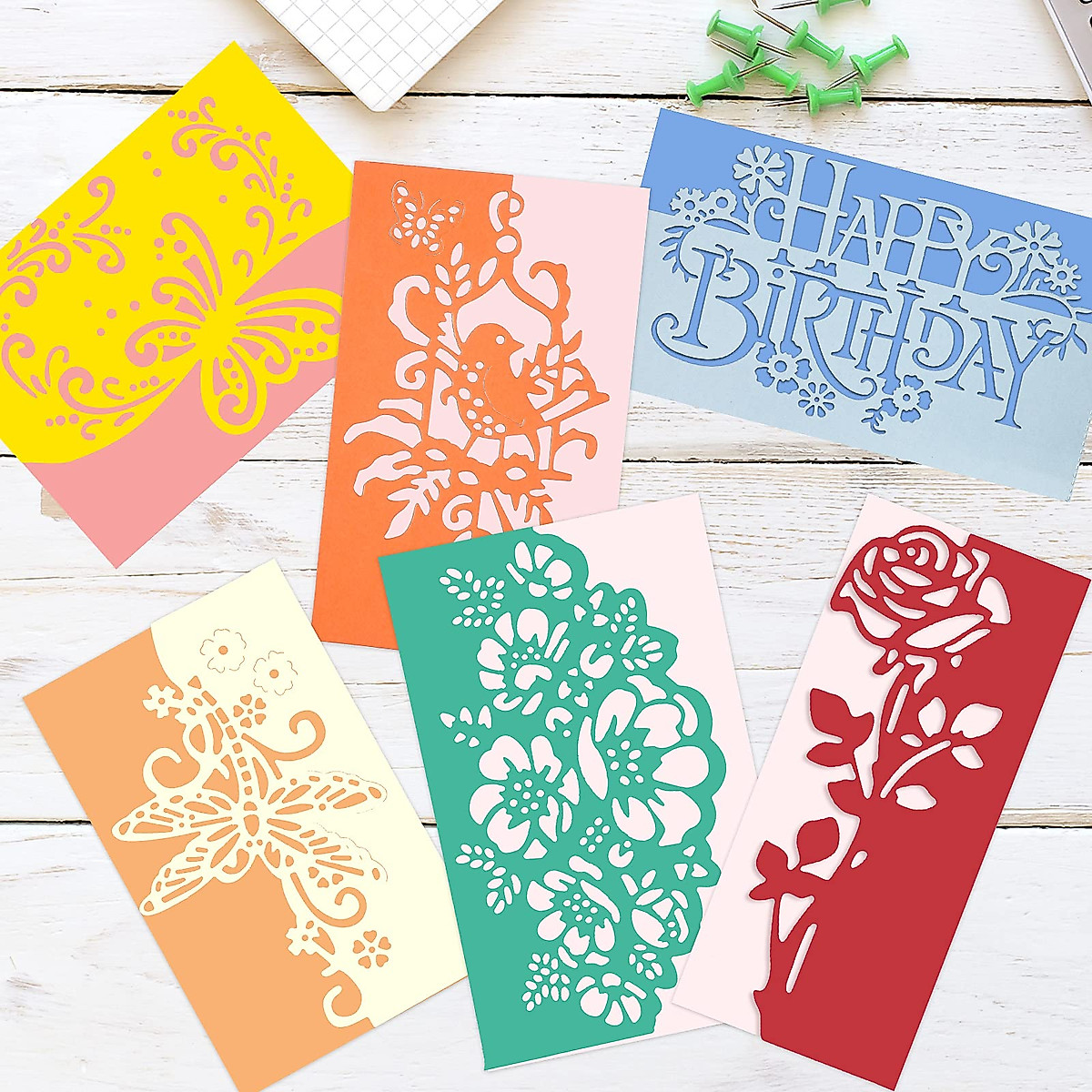 6 Piece Metal Die Cut Assorted Flower Cut Dies Birthday and Butterfly Die Cut Lace Bird Template Greeting Cards DIY Cut Template Scrapbook Album Paper Cards Embossed Decor, 6 Styles()