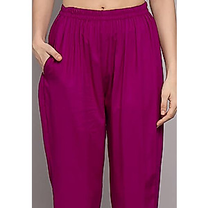 Chandrakala Women's Rayon kurti 3/4th Sleeve Straight Kurti Pant Set,Small,Purple (K228PUR1)