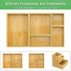 Bamboo Bathroom Drawer Organizer Dividers, Wooden Kitchen Utensil Holder Set of 5, Stackable Junk Drawer Organizer Tray, Multi-Use Storage Bins Boxs for Home, Office, Clothing, Makeup, Jewelry