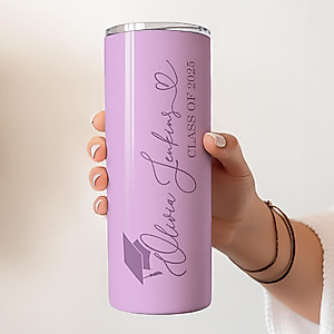 Personalized Tumbler For Graduation 20oz, Custom Class of 2025 Senior Gift, Stainless Steel Tumbler for Her (Fuchsia)