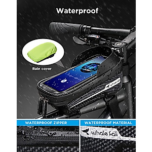 whale fall Newest Hard Casing Bike Bag, Bike Accessories, Never Deform/Waterproof, Bike Phone Holder Bike Phone Mount with 0.25mm Sensitive TPU Touch-Screen, with Rain Cover for Phones under 6.9''