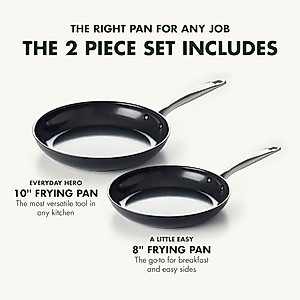 GreenPan Chatham Prime Midnight Hard Anodized Healthy Ceramic Nonstick 8" and 10" Frying Pan Skillet Set, Omelette and Egg Pan, PFAS-Free, Dishwasher Safe, Oven Safe, Black