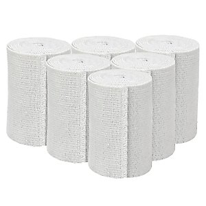 Premium Elastic Bandage Wrap (3" Wide, 6 Pack) - Made of USA Grown Cotton - Hook & Loop Fastener at One End - GT Latex Free Hypoallergenic Compression Roll for Sprains & Injuries