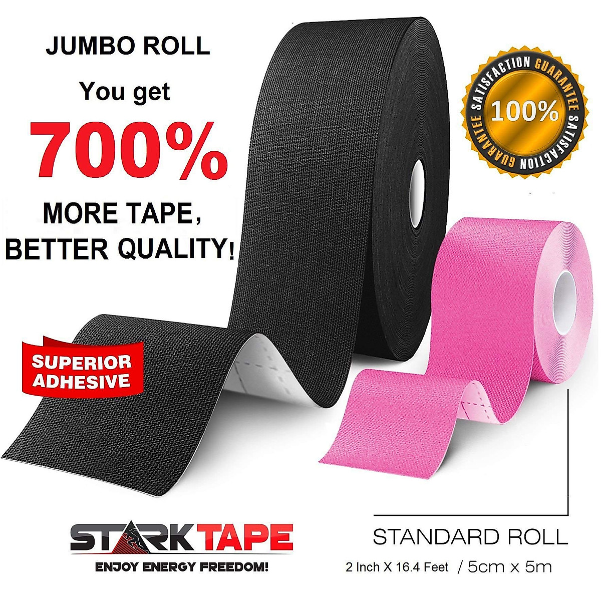 Starktape Kinesiology Tape - Professional 2 Pack Bulk Physio Rolls Sports Tapes for Sensitive Skin. K Physical Therapy Tape for Knee, Shoulder, Ankle, Wrist, Foot, Back Injury Muscle Pain aid - BLACK