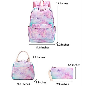 Nlzflgu Teens Girls School Backpack Set Children's Schoolbag Triple with Lunch Bag and Pencil Pouch Travel Casual Backpack (Purple Starry Sky)