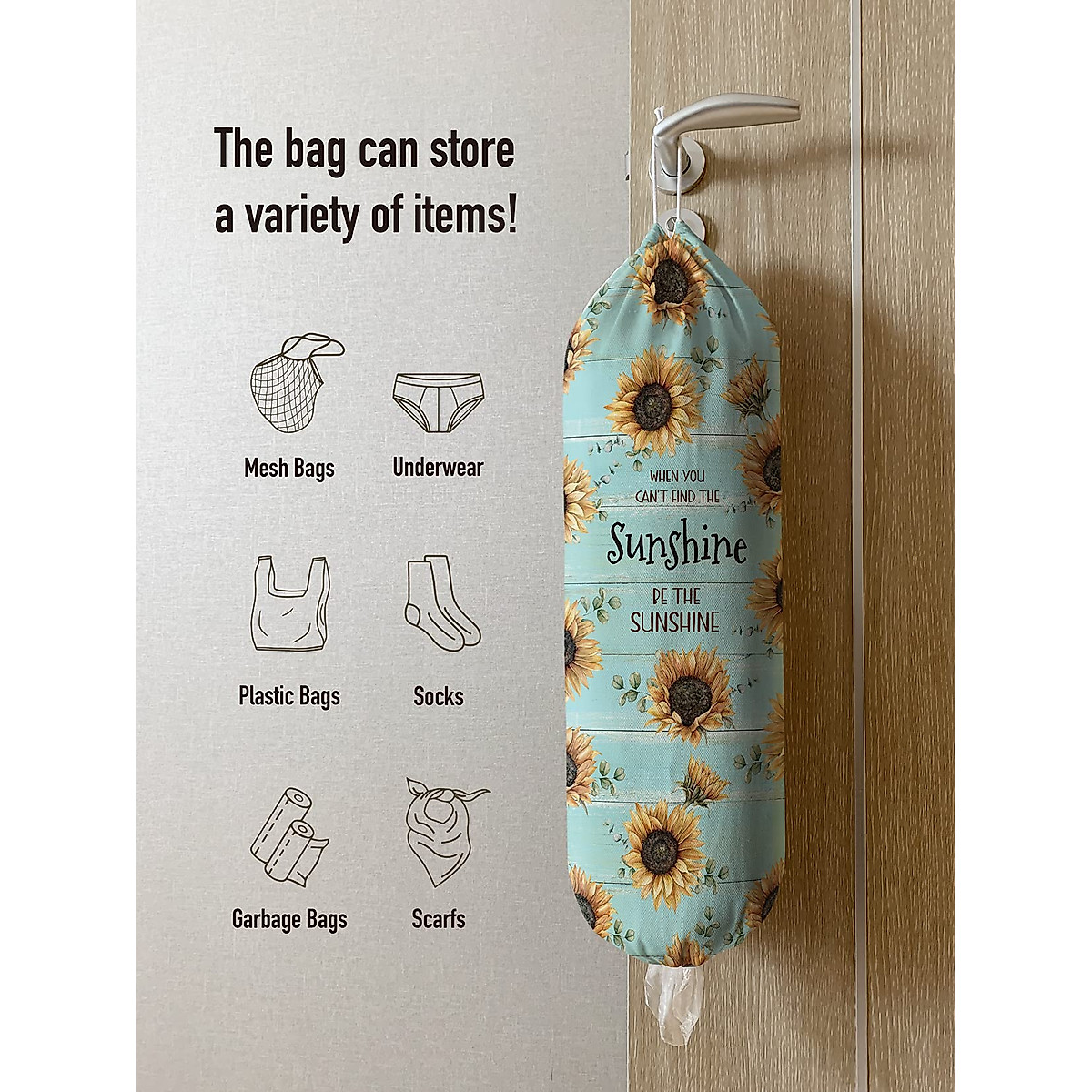 Hglian Farmhouse Plastic Bag Holder Dispenser and Sunflower Grocery shopping bags Storage saver Organizer