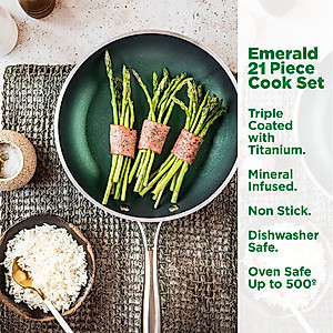 Granitestone 21 Pc Kitchen Pots and Pans Set Non Stick, Kitchen Cookware Sets, Pot and Pan Set, Nonstick Cookware Set, Diamond Coated Non Stick Pots and Pan Set, Dishwasher Safe - Green