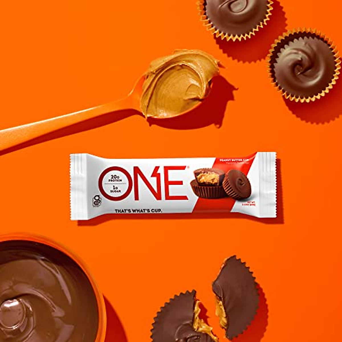 ONE Protein Bars, Peanut Butter Cup, Gluten Free Protein Bar with 20g Protein and only 1g Sugar, Snacking for High Protein Diets, 2.12 Ounce (12 Count)
