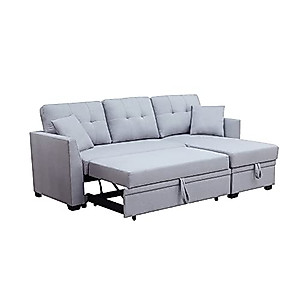 Apartment Sleeper Sofa with Chaise Storage Easy Pull Out Full Sized Bed with Removable Cushions Perfect for Bedroom Livingroom and Office Spaces
