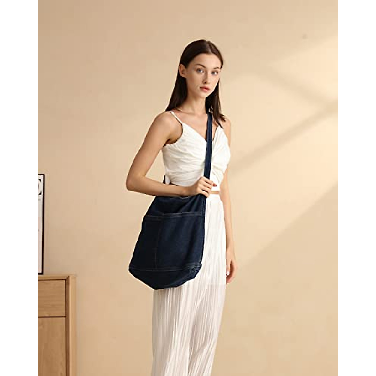 Denim Shoulder Bag for Women Hobo Tote Bag, Canvas Messenger Bag Large Crossbody Handbag, Jean Bag for Travel Work School