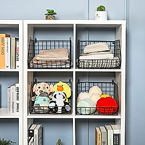 X-cosrack 4 Tier Foldable Closet Organizer, Clothes Shelves with 5 S Hooks, Wall Mount&Cabinet Wire Storage Basket Bins, for Clothing Sweaters Shoes Handbags Clutches Accessories Patent Design