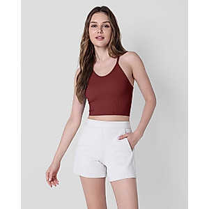 ASLABCREW Women's Crop 4 Piece Seamless Ribbed Camisole Strappy Cropped Tank Tops, Mushroom+Clay+Brunette+Wine, Medium/Large