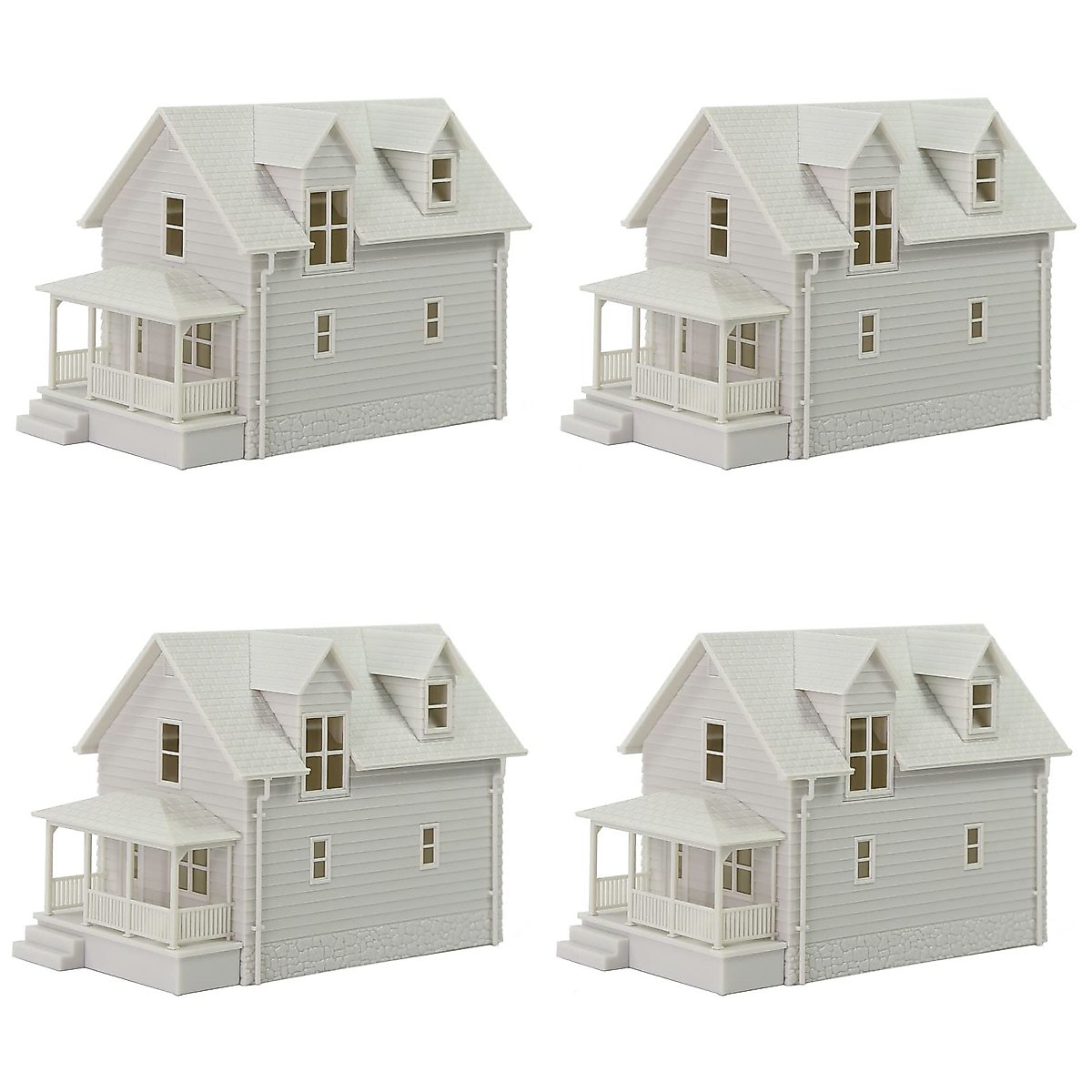 4pcs N Scale Model Blank Buildlings Kit Unassembled Houses for Model Train Layout JZ01JJ (N Scale-4 Units)