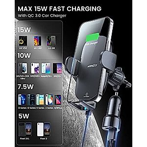 APPS2Car Wireless Car Charger Mount Vent, 15W Fast Charging Wireless Car Phone Charger, Compatible with iPhone 14 Pro/14, Samsung Galaxy S22/S21/S20, etc.