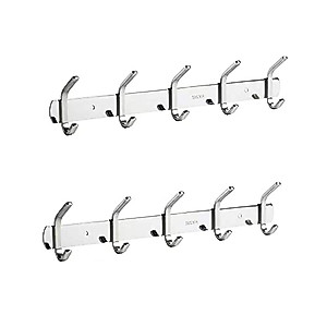 YISMAN Coat Rack Wall Mounted Stainless Steel Clothes Hanger with 6 Double Dual Hooks, Use for Towel Hat Purse Clothes Jacket Backpack (Set of 2)