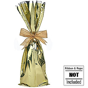 MT Products Metallic Mylar Wine Gold Gift Bags for Bottles Sparkle Look - Great for a Wine Pull - (25 Pieces)(Ribbon and Rope Not Included)