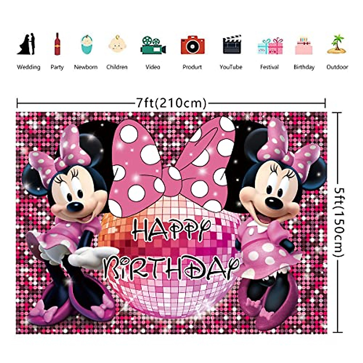 Pink Mouse Backdrop Party Supplies Photography Backdrop 1st 2nd 3rd Birthday Background Princess Girls Hot Pink Decoration for Kids Banner Photo Studio Props 7x5ft