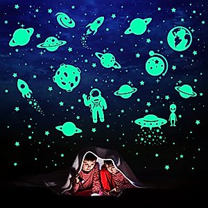 260 PCS Glow in The Dark Stars, Glowing Stars for Ceiling, Star Wall Decals Solar System Space Galaxy Planets Wall Stickers for Kids, Girls Boys Room Decorations for Bedroom